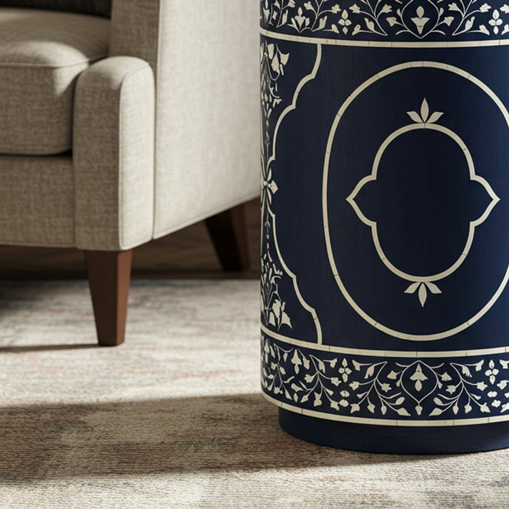 Elegant Blue and White inlay Stool | Luxury Handmade Side Table ...