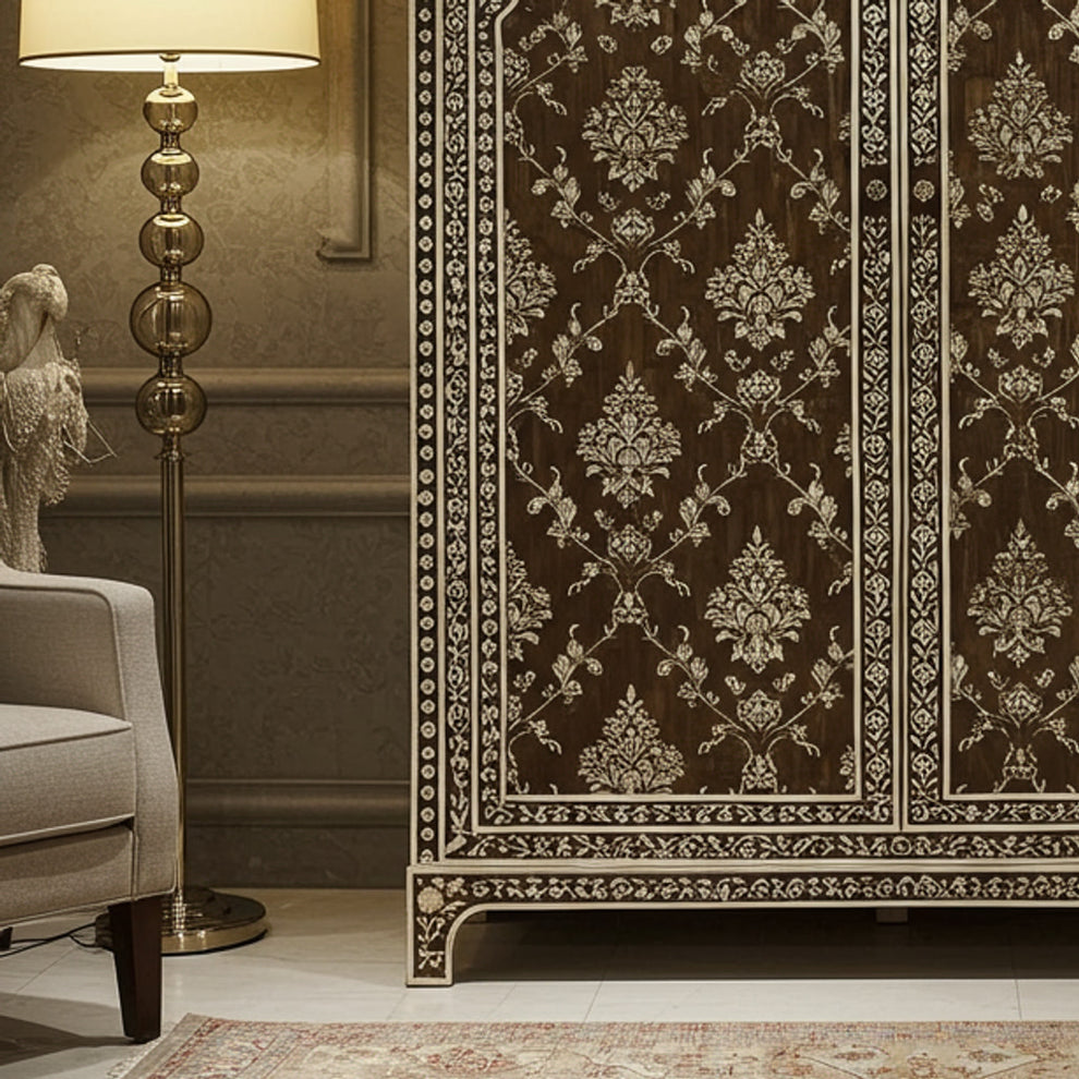 Ornate Wooden Wardrobe with Intricate Inlay Design | Luxury Handmade W ...