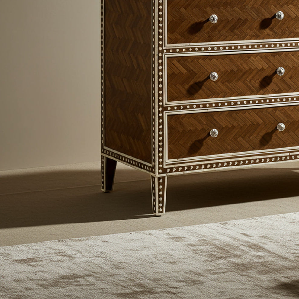 Wooden Three-Drawer Chest with Inlaid Design | Luxury Handmade Chest o ...
